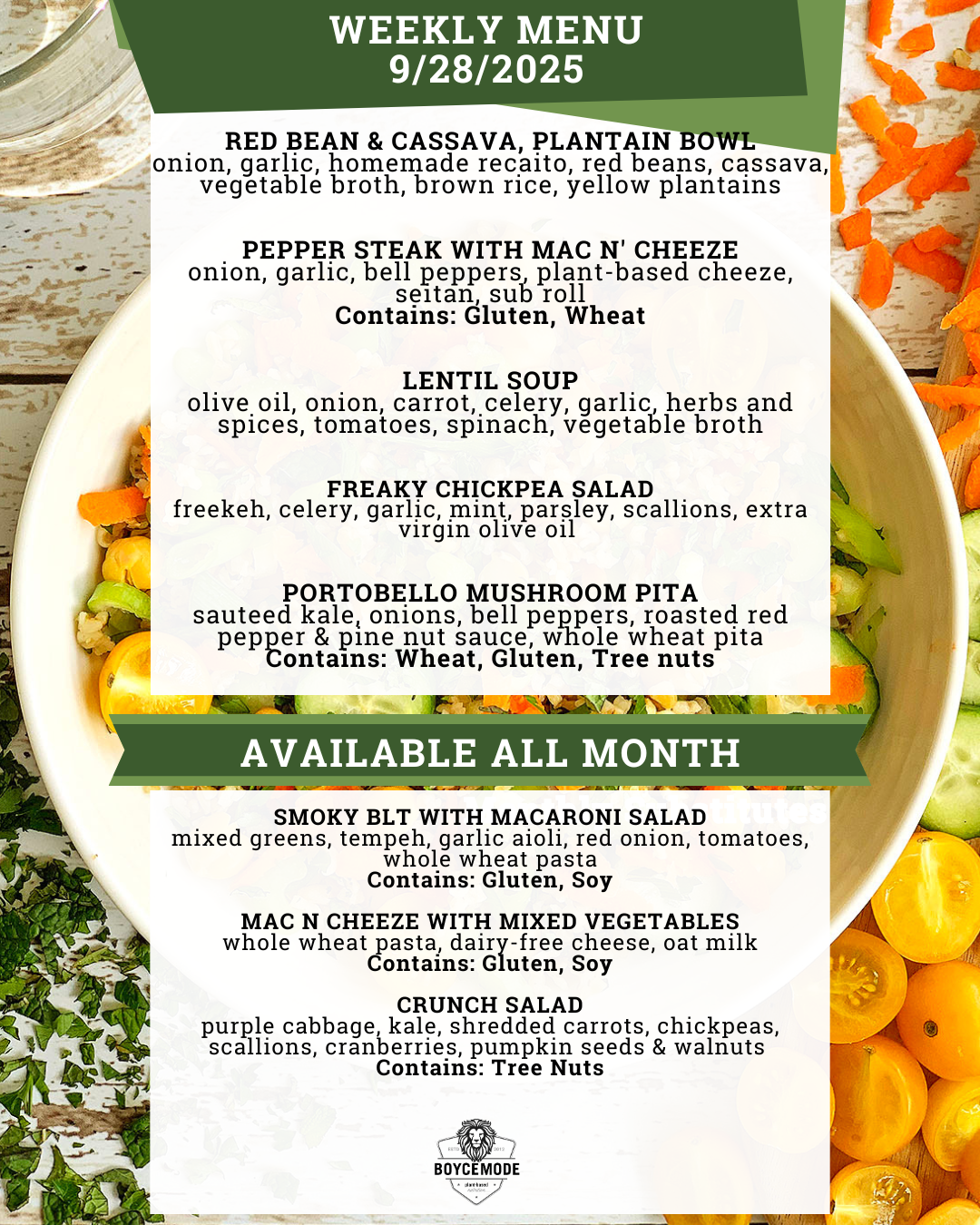 Healthy Weekly Meal Plan| Plant-Based Meals in NJ -BoyceMode